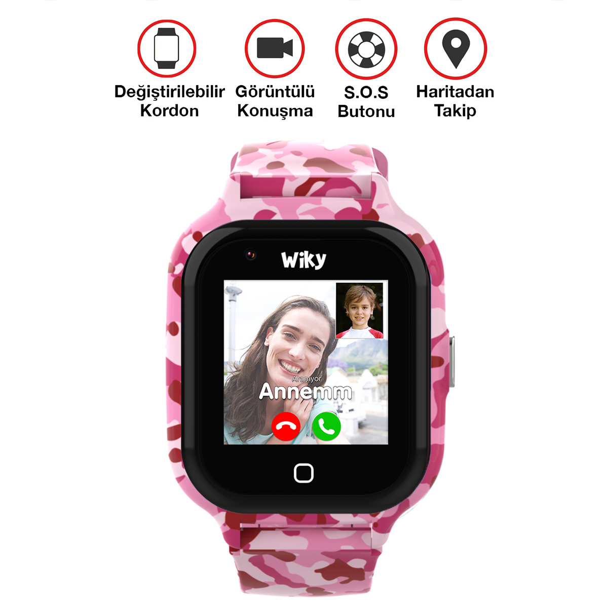 Wiky Watch 4S Pembe Kamuflaj Sim Kartlı Akıllı Çocuk Saati | Wiky Watch